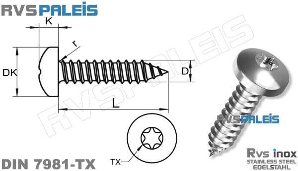 DIN7981 A2 TX (torx) - 2,9mm | pancilinder plaatschroeven | Coolinox.nl