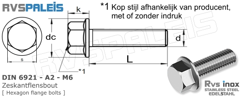 DIN 6921 Rvs A2 - m6 | rvs zeskantflensbout m6 | Coolinox.nl