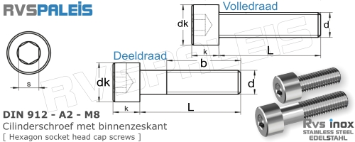DIN 912 Rvs A2 - m8 | rvs inbusbout m8 | Coolinox.nl